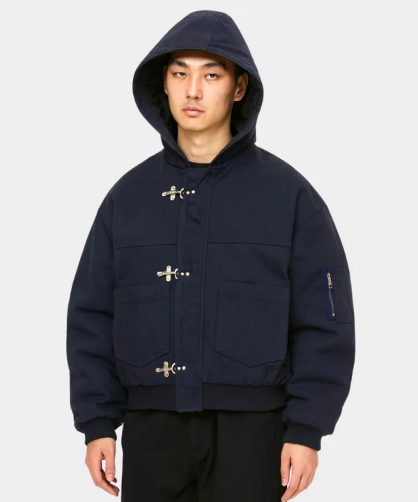 Shinzo Shige 15oz Navy Canvas Clasp Bomber Jacket Sale