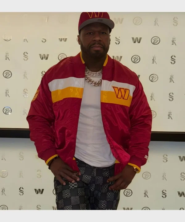 50 Cent Washington Commanders Red Satin Jacket